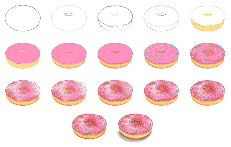 How to Draw a Donut - Simple Confectionary Illustration Guide