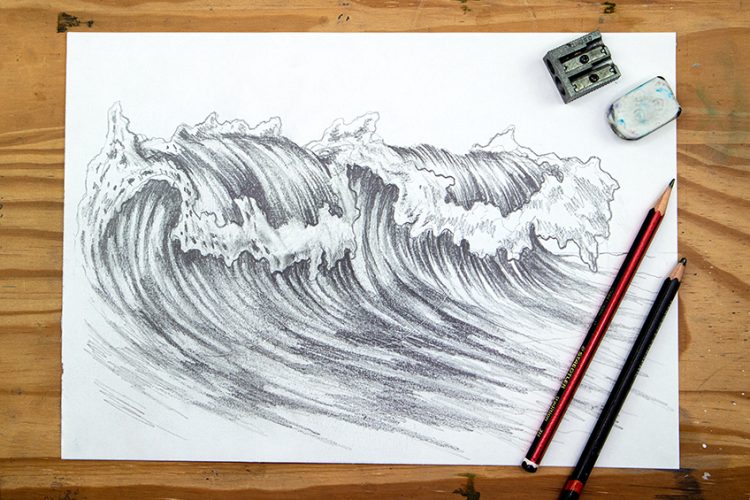 How to Draw Waves - A Realistic Ocean Wave Sketch in Pencil