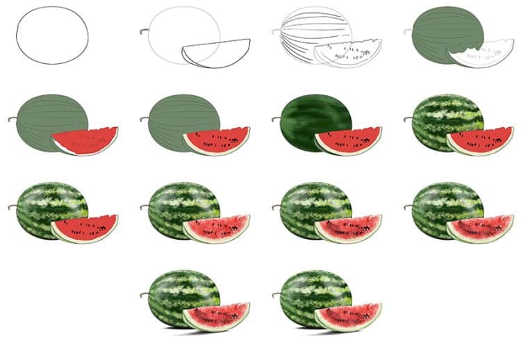 How to Draw a Watermelon - An Easy Watermelon Drawing