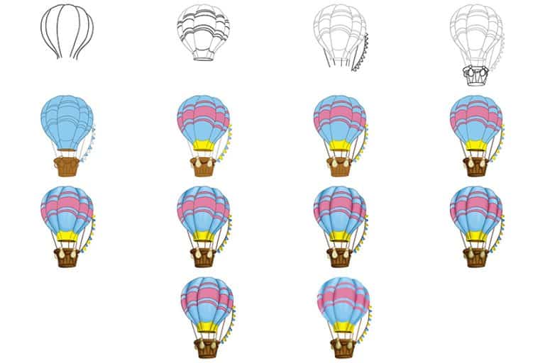 How to Draw a Hot Air Balloon - A Colorful Air Balloon Drawing