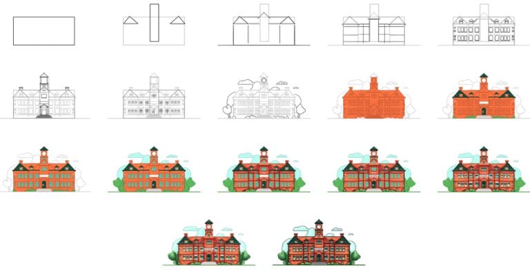 How to Draw a School - A Step-by-Step Drawing Guide