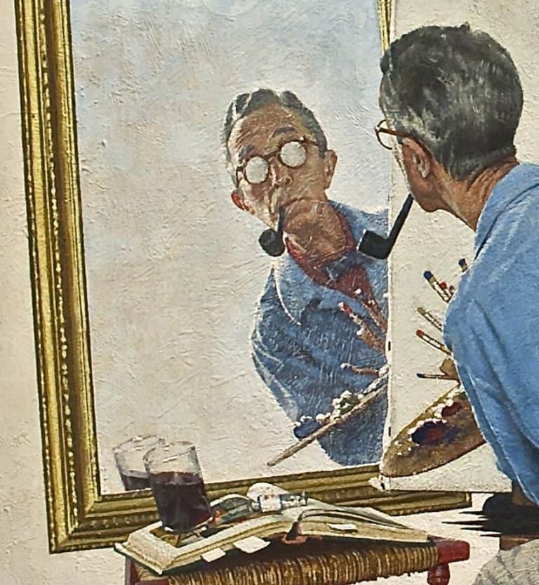 "Triple Self-Portrait" by Norman Rockwell - A Witty Introspection